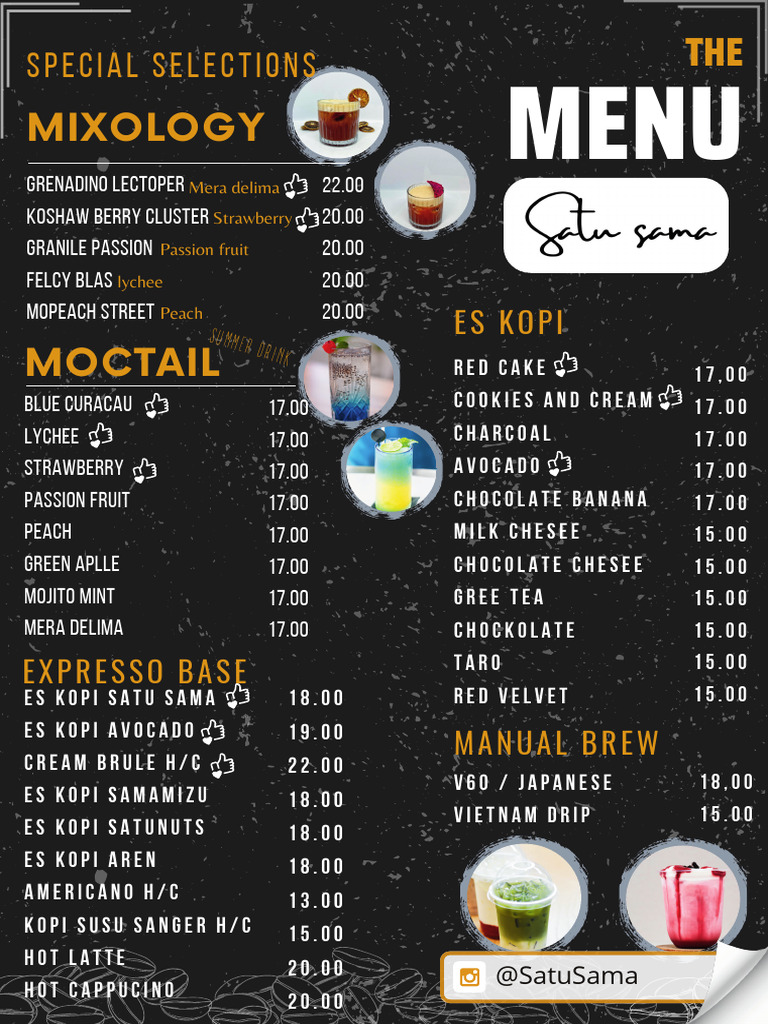 Menu Makanan Satu Sama Cafe | PDF | Edible Fruits | Vegan Cuisine