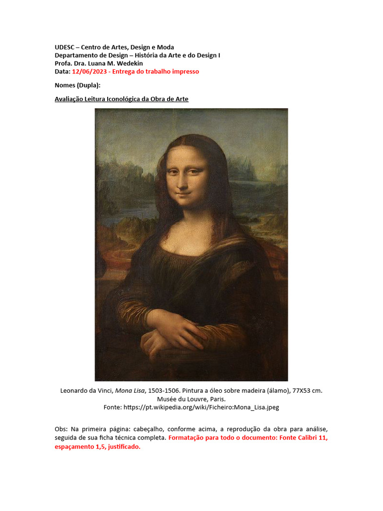 Análise Iconológica da Mona Lisa | PDF | Citação | Plágio