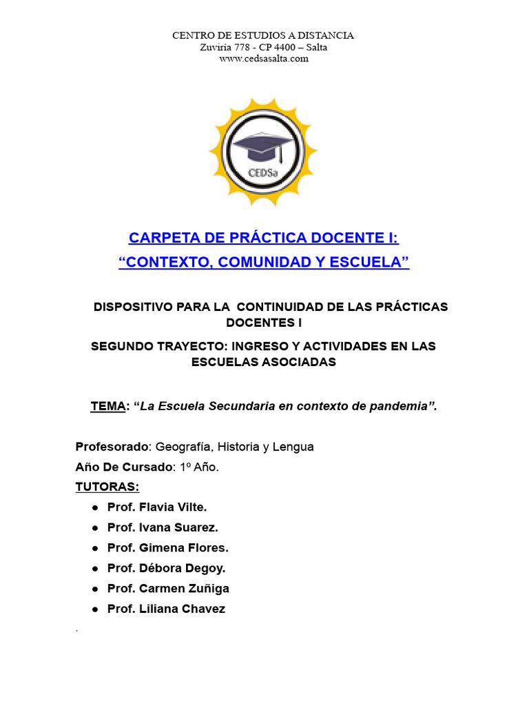 2° Trayecto Carpeta de Práctica Docente I - Segundo Cuatrimestre - 2021 ...