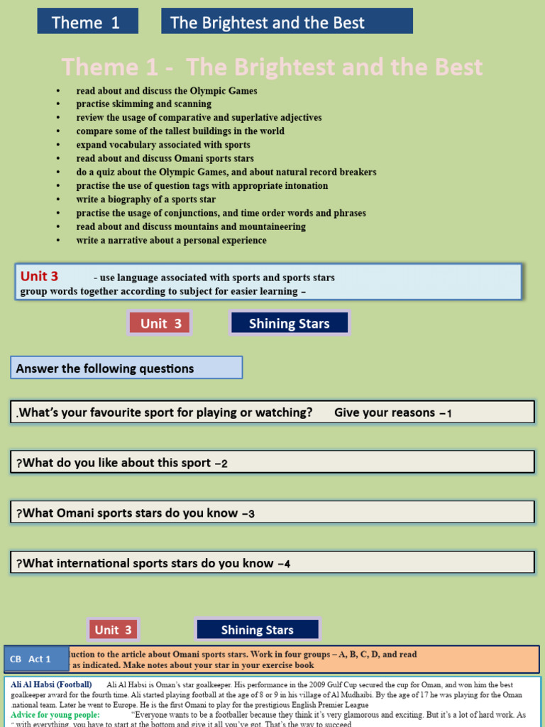 11B Theme 1 Unit 3 | PDF | Sports