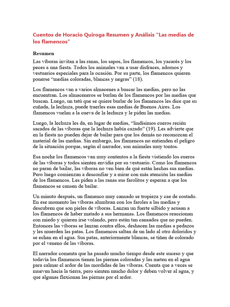 Cuentos de Horacio Quiroga Resumen y Análisis Las Medias de Los Flamencos | PDF | Ropa | Ocultar ...