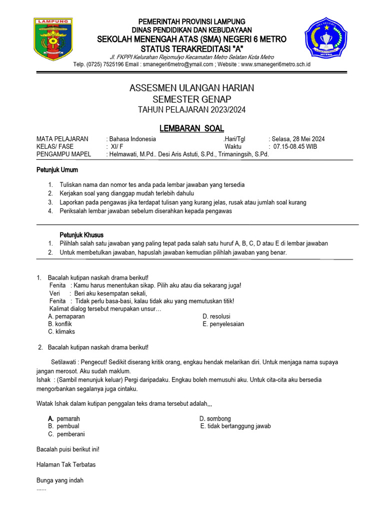 Soal BHS Indo Asas Xi Genap Desi | PDF | Seni & Disiplin Bahasa | Kajian Bahasa Asing