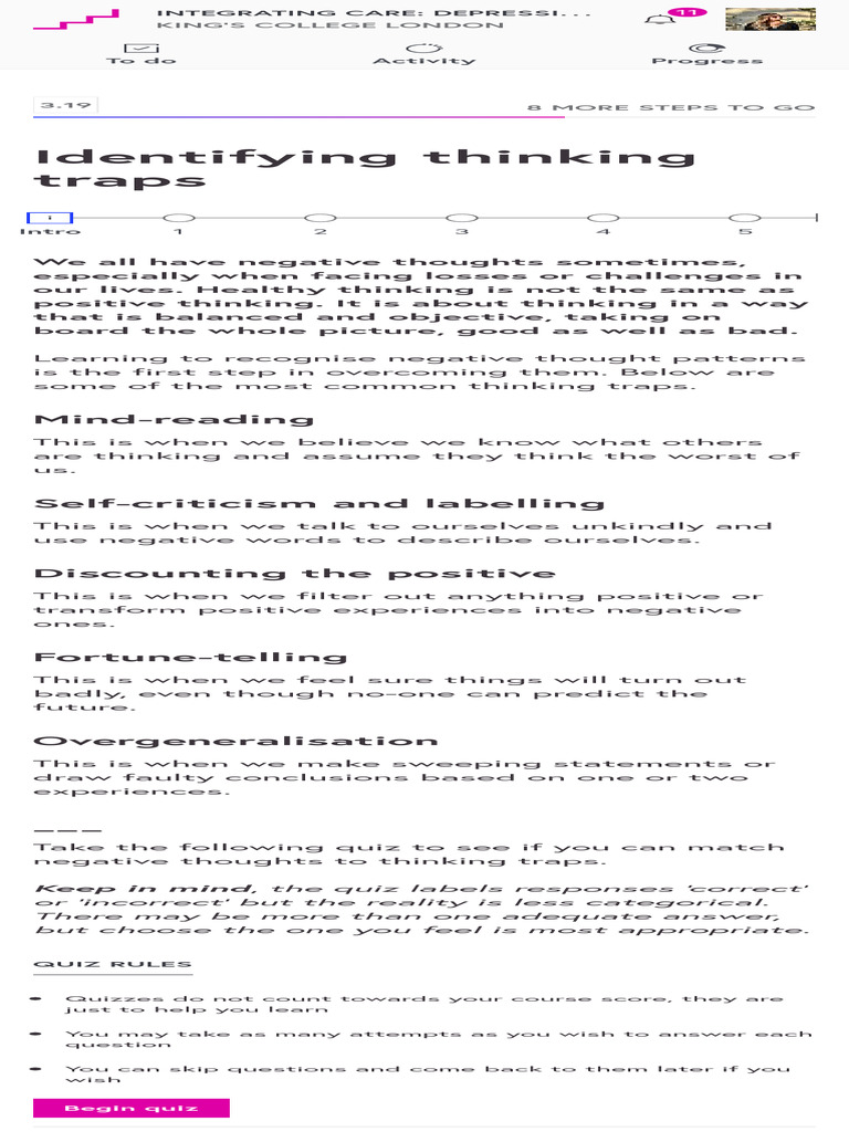 Identifying Thinking Traps - Integrating Care Depression, Anxiety and ...