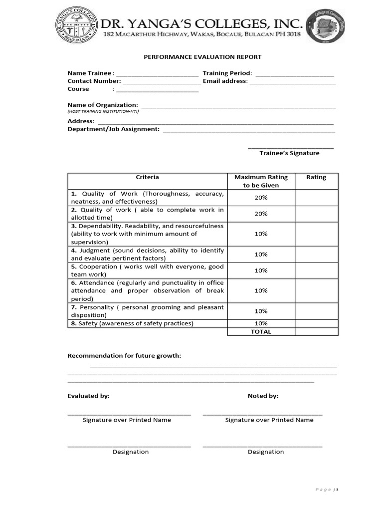 Performance Evaluation Report | PDF | Performance Appraisal
