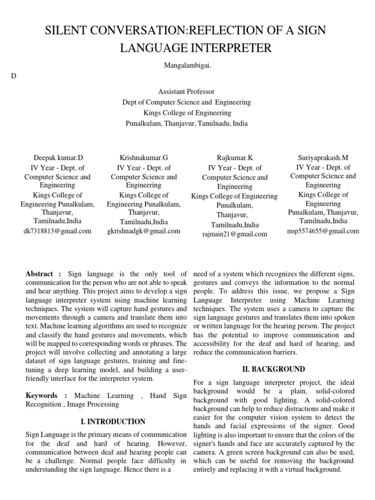 Silent Conversation 1 Pdf Sign Language Deep Learning
