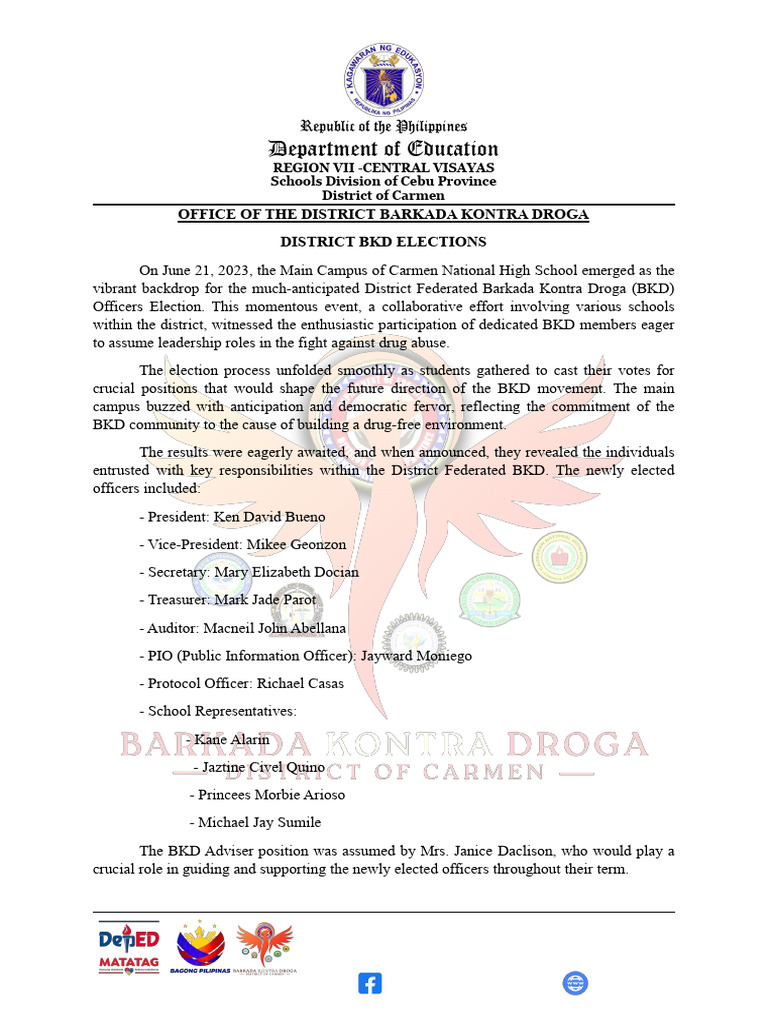 DISTRICT BKD 2023-2024 NARRATIVE REPORTS COMPILATION | PDF