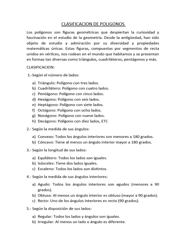 CLASIFICACION DE POLIGONOS | Descargar gratis PDF | Triángulo | Ángulo