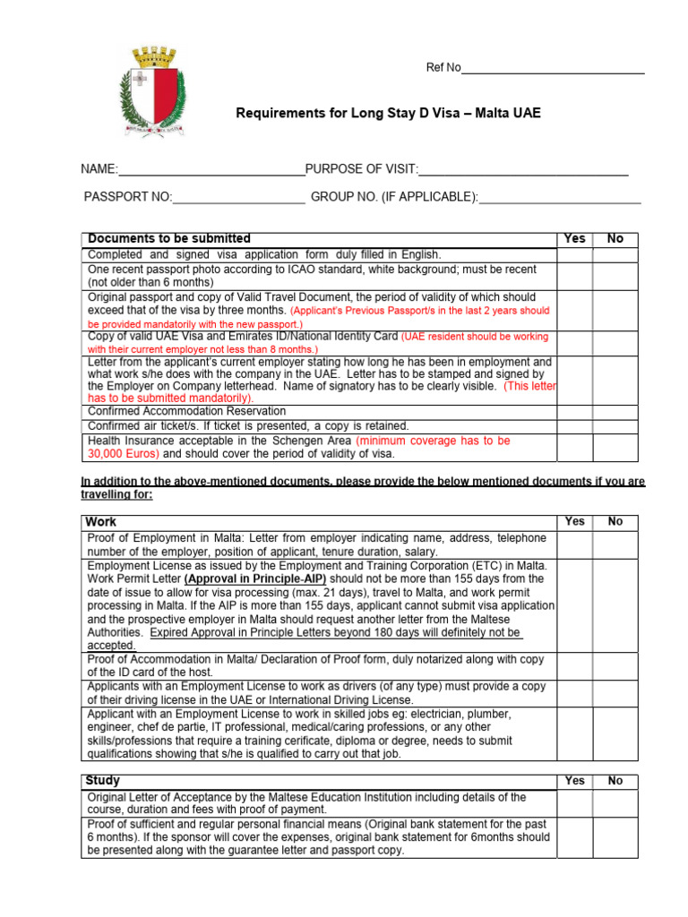 Malta Long Stay Checklist August 2022 | PDF | Travel Visa | Identity ...
