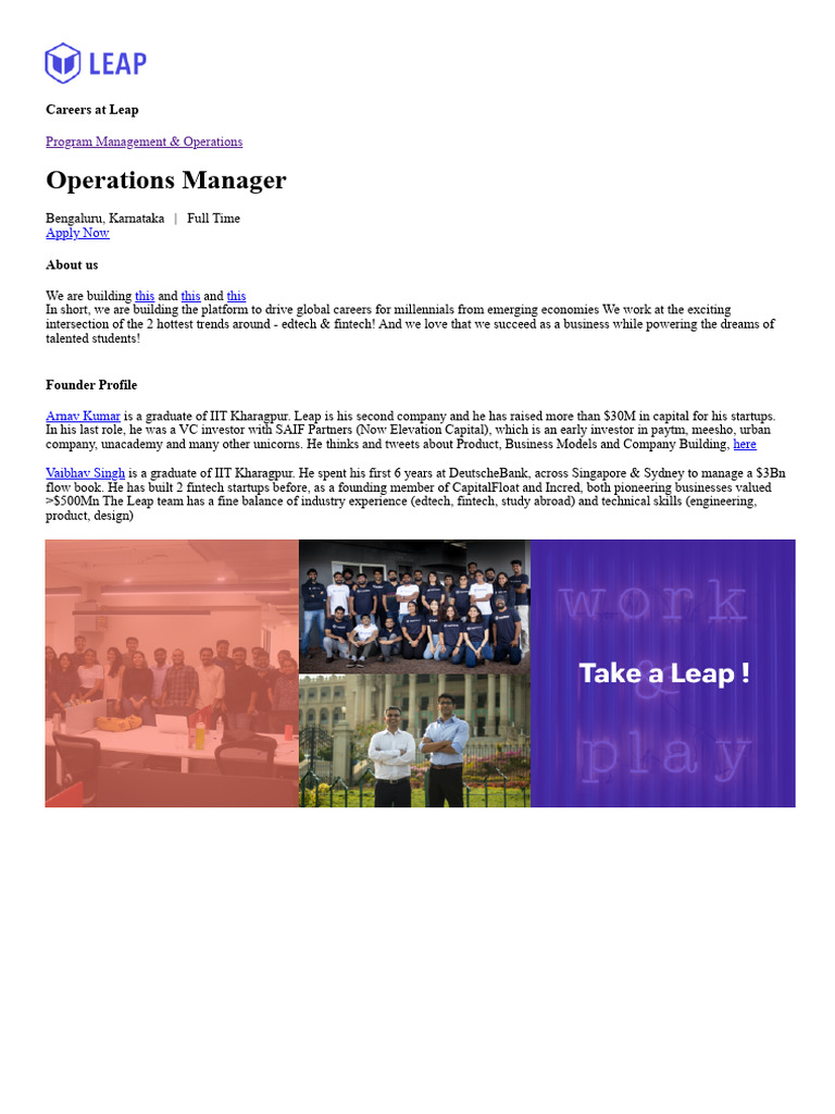 Jd Ops Manager Pdf Startup Company Small Business Entrepreneurs