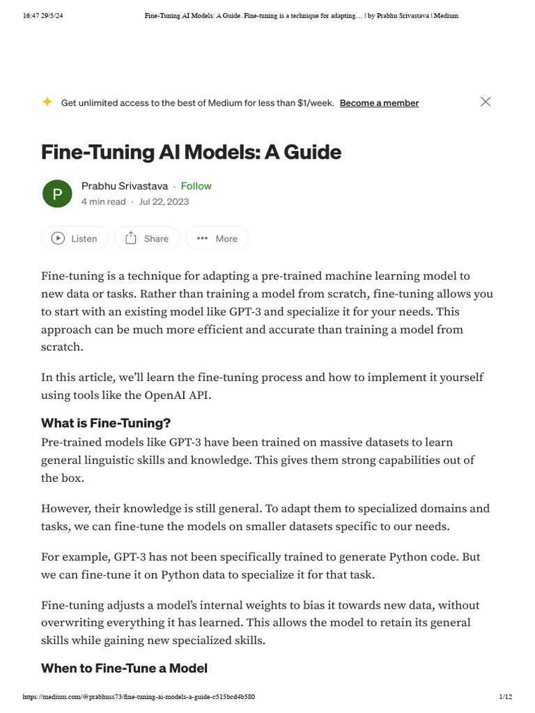 Fine-Tuning AI Models - A Guide. Fine-Tuning Is A Technique For ...
