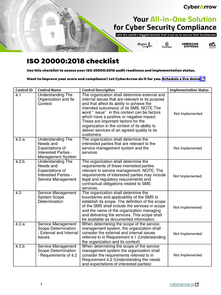 ISO 20000 Checklist | Download Free PDF | Risk | Life Cycle Assessment