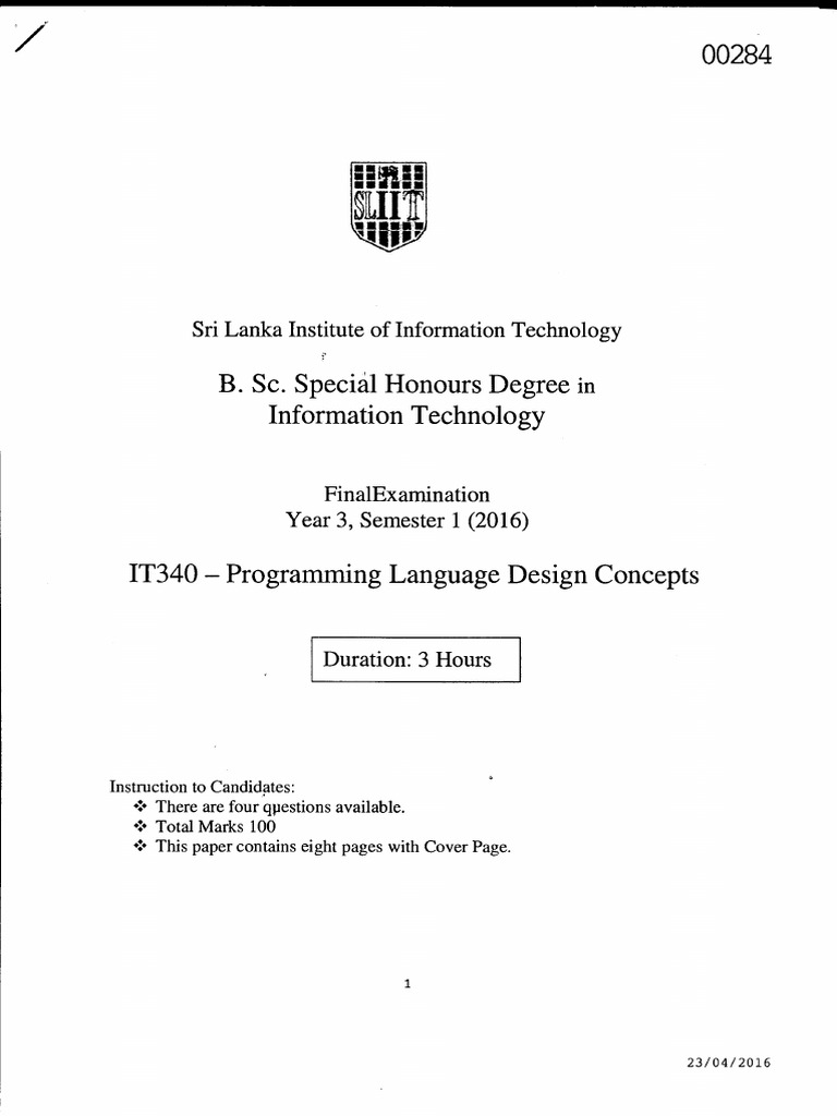 Programming Language Design Exam 2016 | PDF | Function (Mathematics) | Scheme (Programming Language)