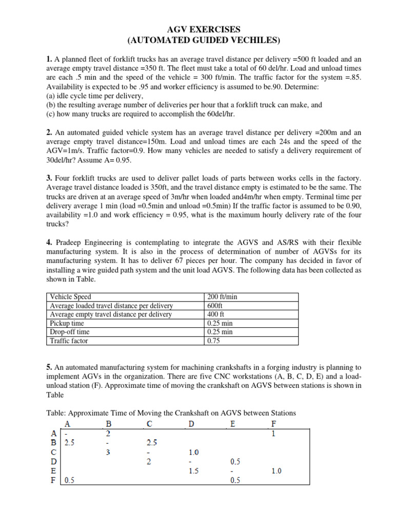 AGV Exercises | PDF | Truck | Manufactured Goods