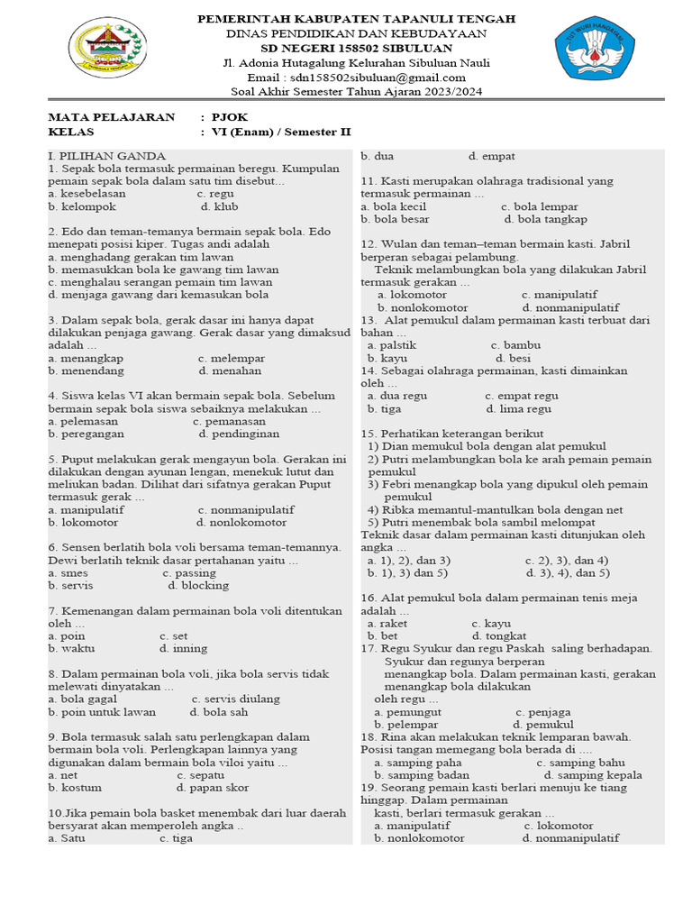 Soal Ujian Pjok KLS 5 Semeter 1 | PDF