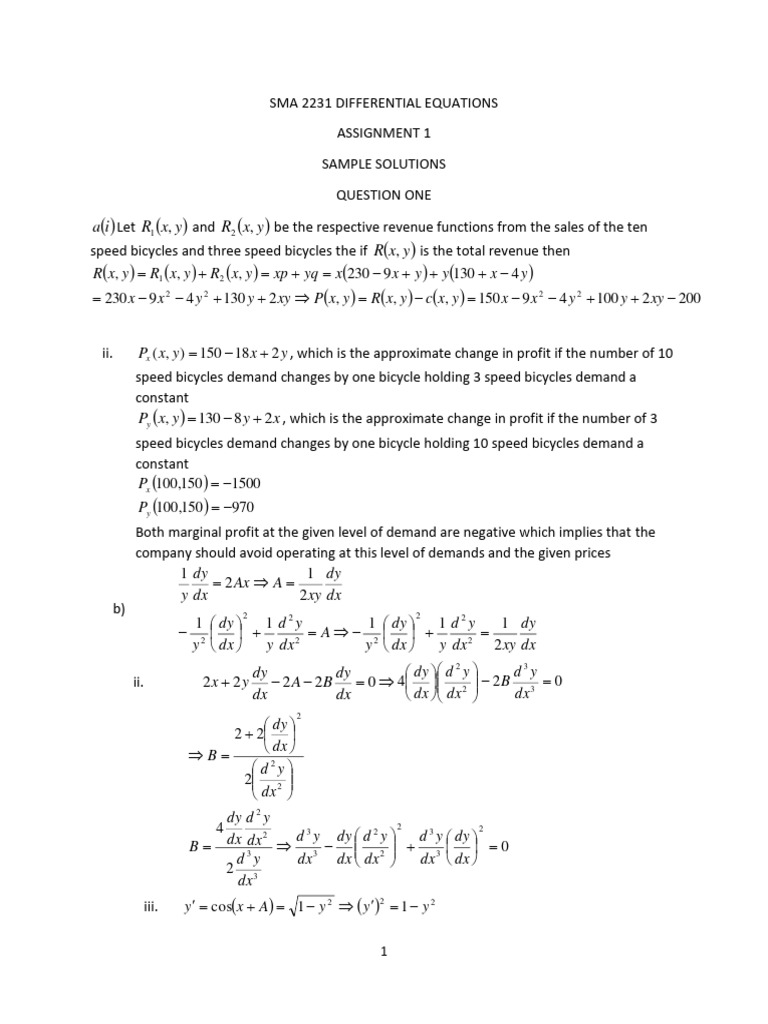 SMA 2231 DIFFERENTIAL EQUATIONS | PDF | Nonlinear System | Mathematical ...