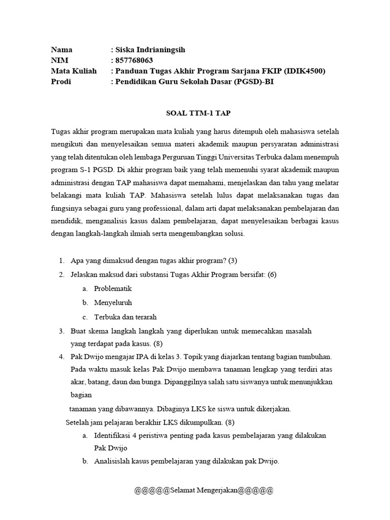 Siska Indrianingsih 857768063 - TTM 1 TAP | PDF