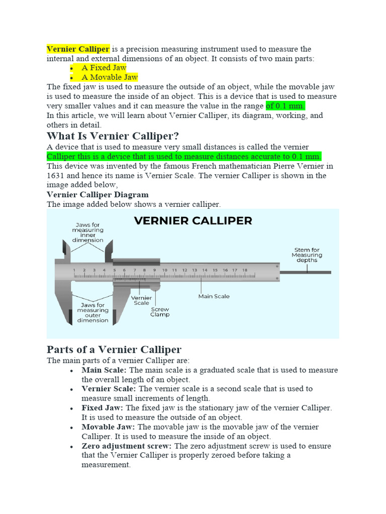 Overview of Vernier Caliper Usage | PDF | Home & Garden
