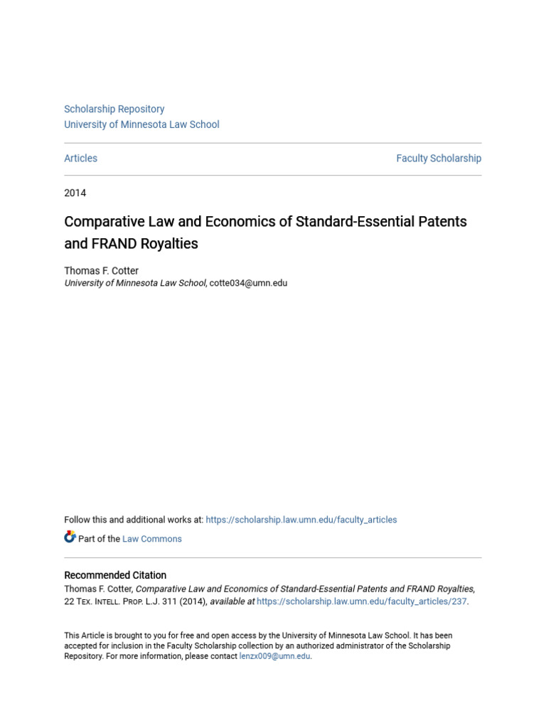 Comparative Law and Economics of Standard-Essential Patents and F | PDF ...