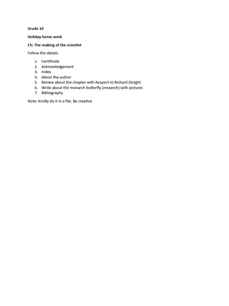 Grade 10 Holiday Homework Guide | PDF
