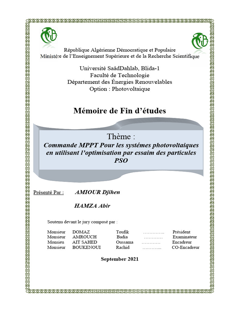 Mémoire - FINAL PDF | PDF | Cellule photovoltaïque | Panneau solaire