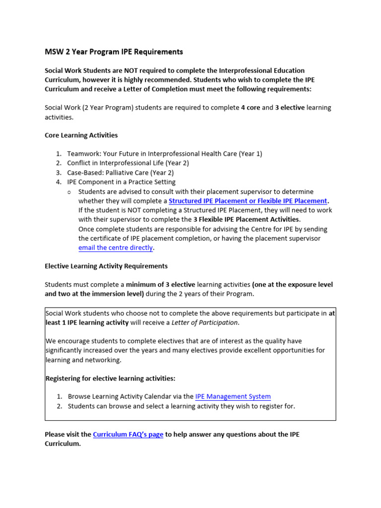 MSW 2 Year Program IPE Requirements | PDF | Career & Growth | Business