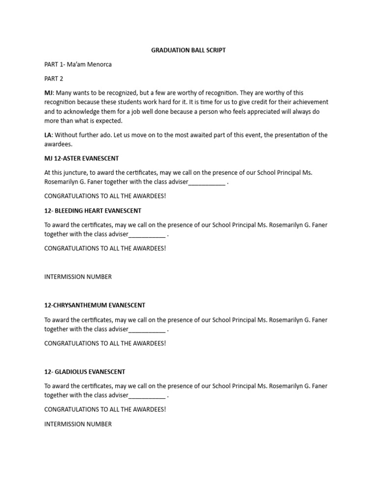 GRADUATION BALL SCRIPT | PDF