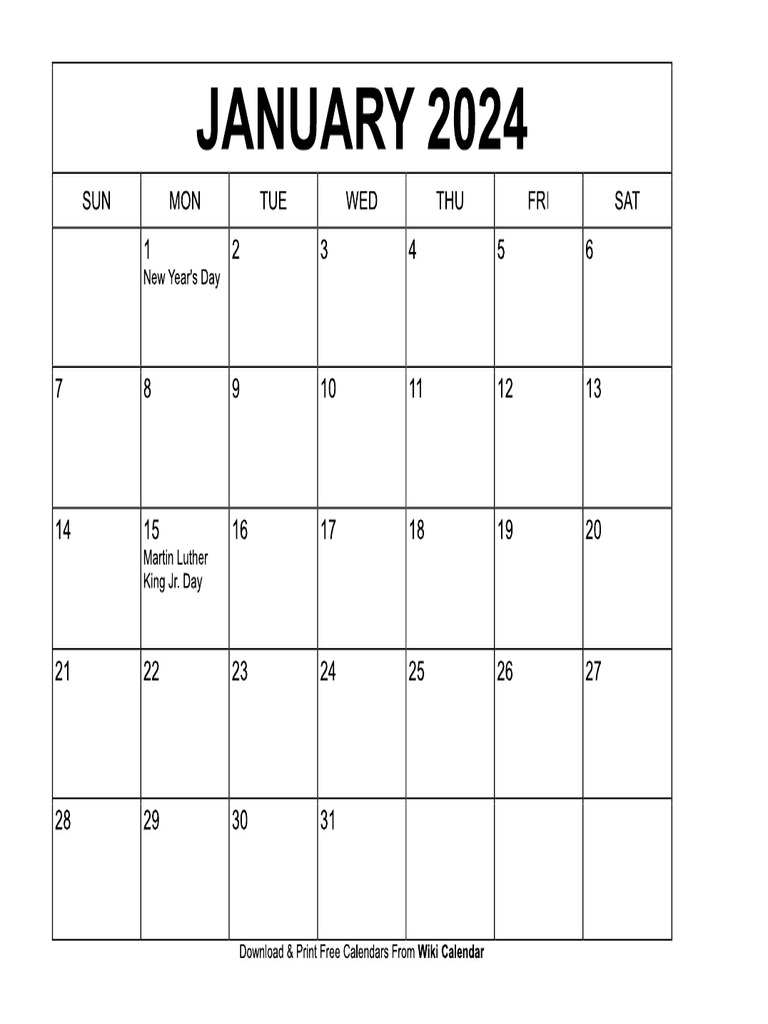 January 2024 Calendar - Wiki Calendar | PDF