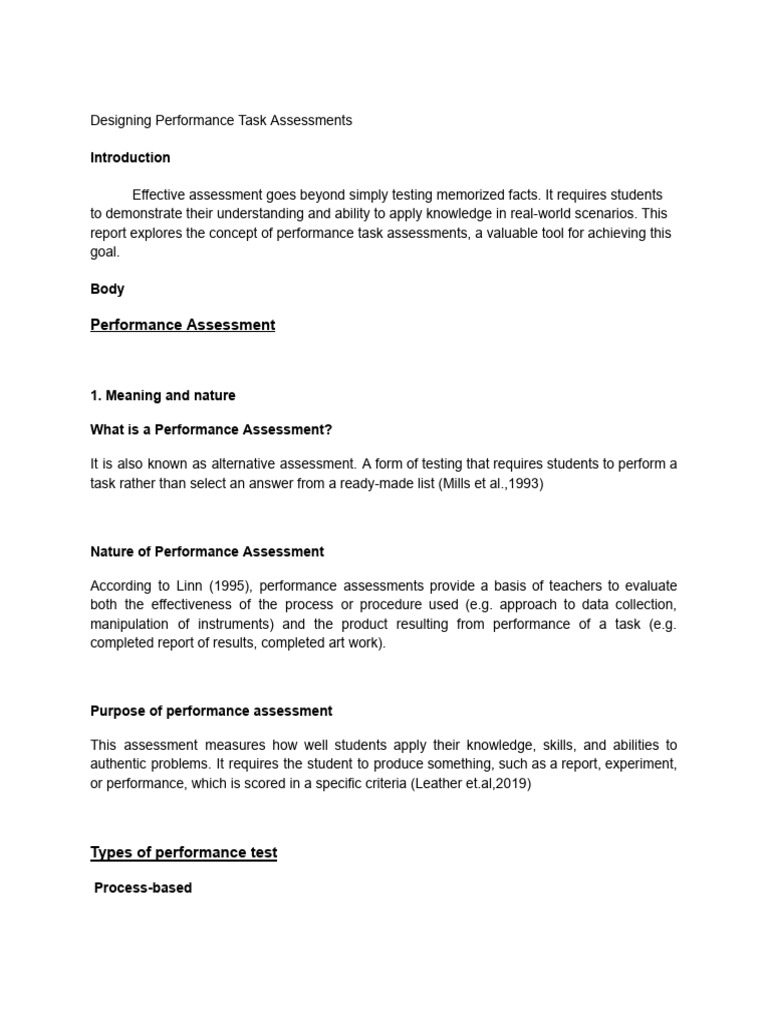 Designing Performance Task Assessment | PDF | Educational Assessment | Cognitive Psychology