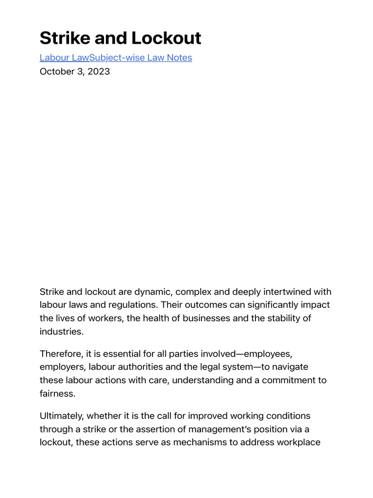 Strike and Lockout | Download Free PDF | Strike Action | Lockout (Industry)