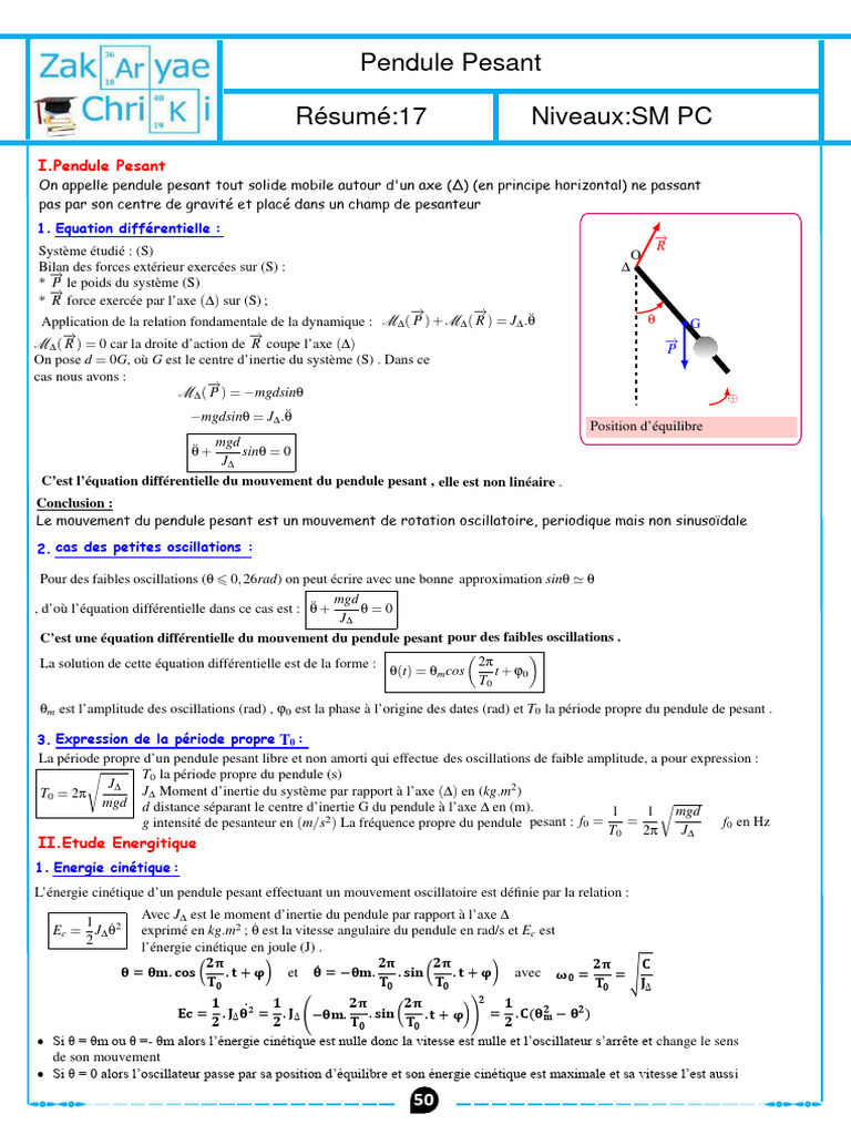 Pendule Pesant Resume de Cours 1 | PDF | Pendule (physique) | Métrologie