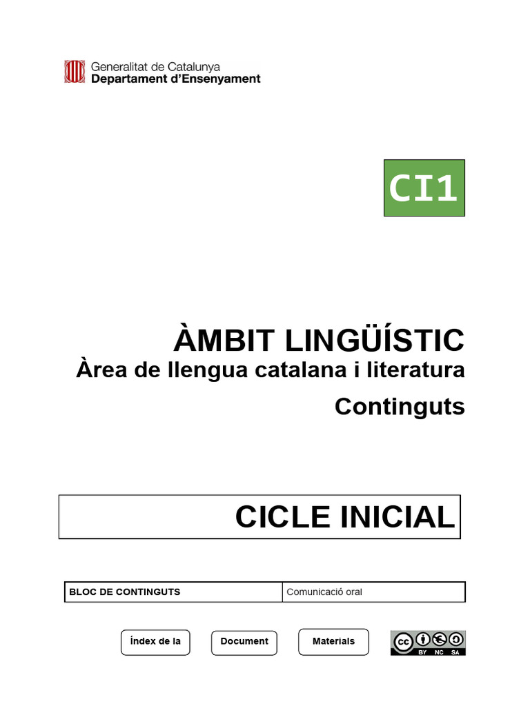 CI1 - Àmbit Lingüístic - Àrea de Llengua Catalana I Literatura - Continguts Del Cicle Inicial | PDF
