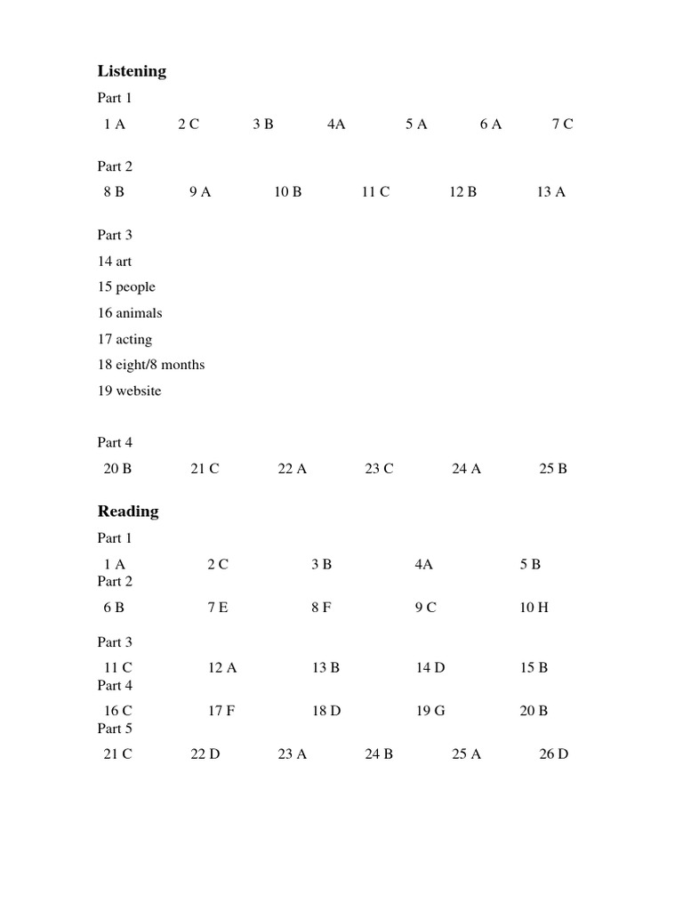 Listening and Reading Test Answers | PDF