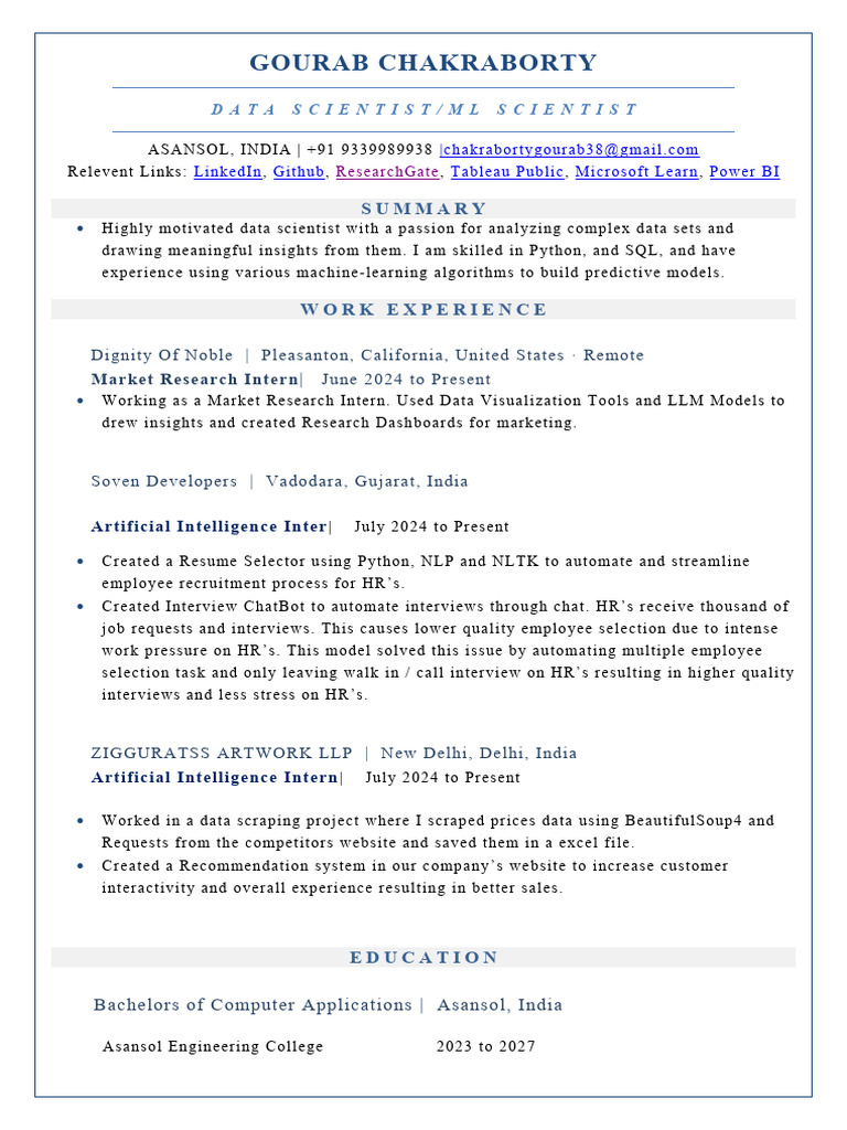 Gourab Resume | PDF | Machine Learning | Analytics