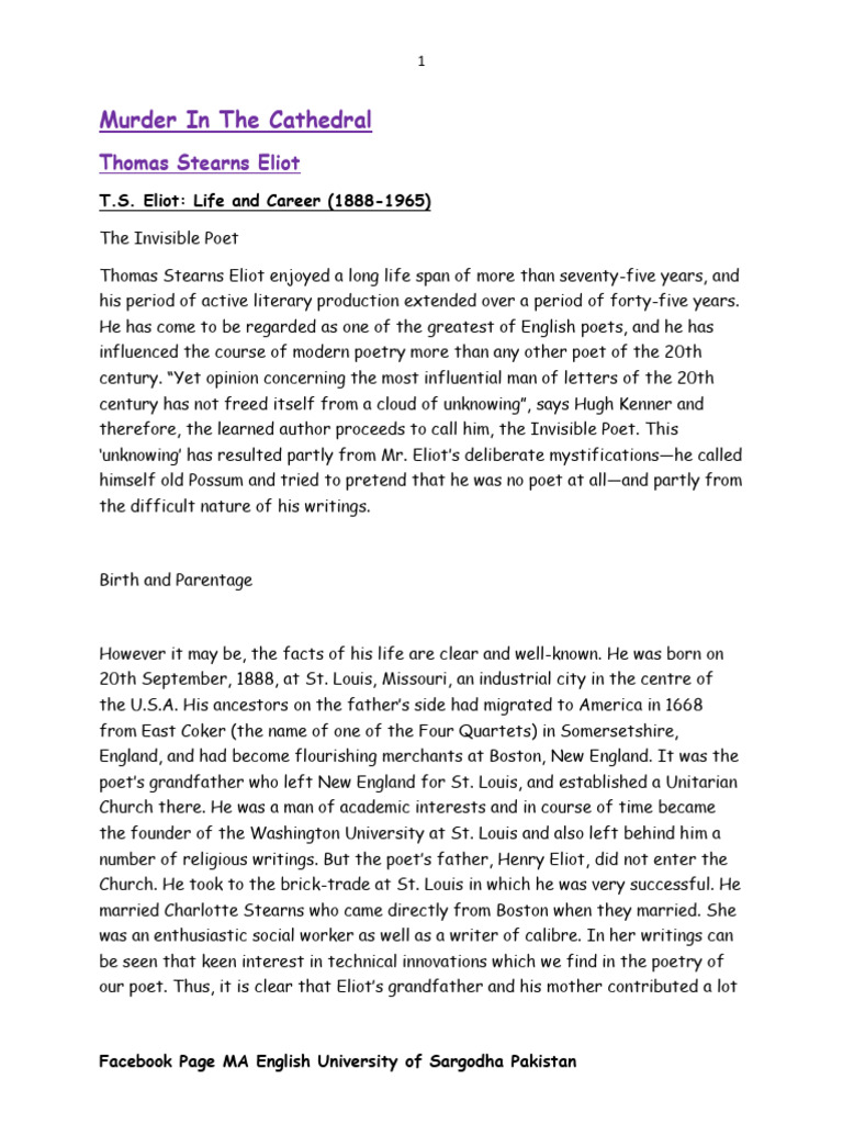 Murder in The Cathedral | PDF | T. S. Eliot | Poetry