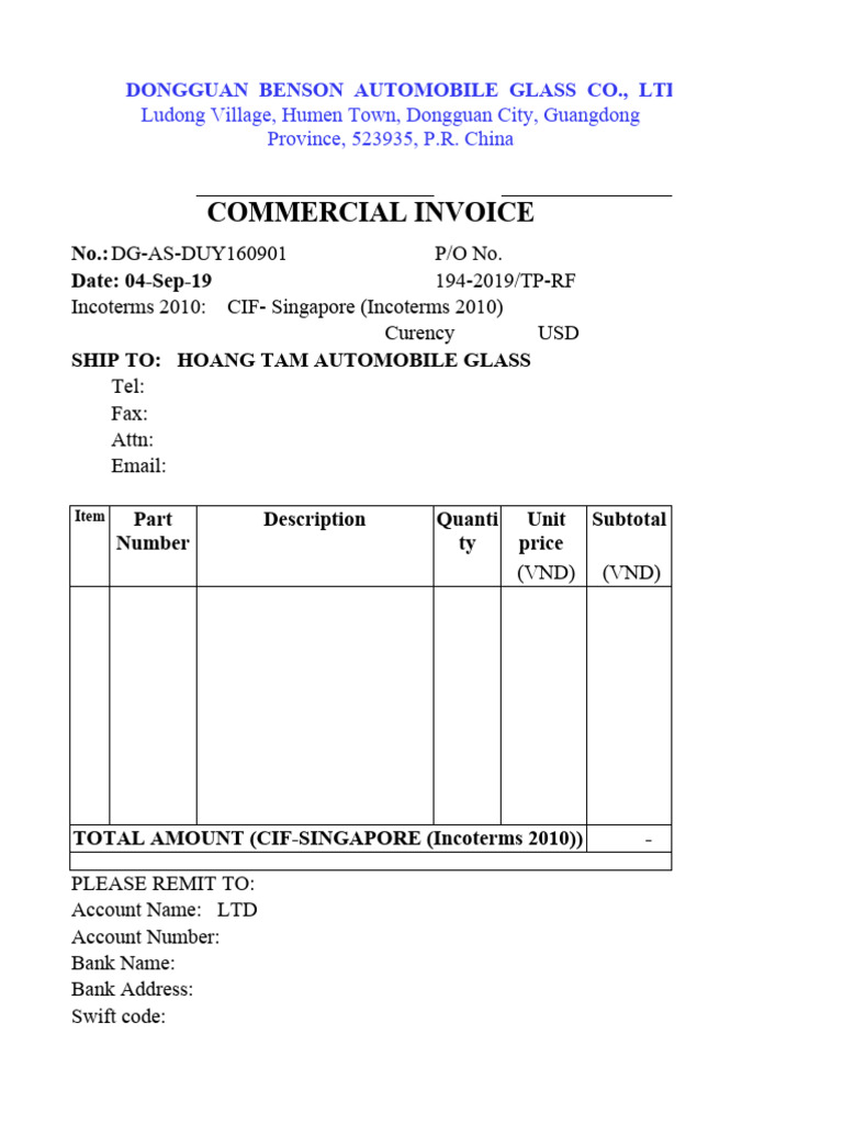 Mãu Commercial Invoice | PDF