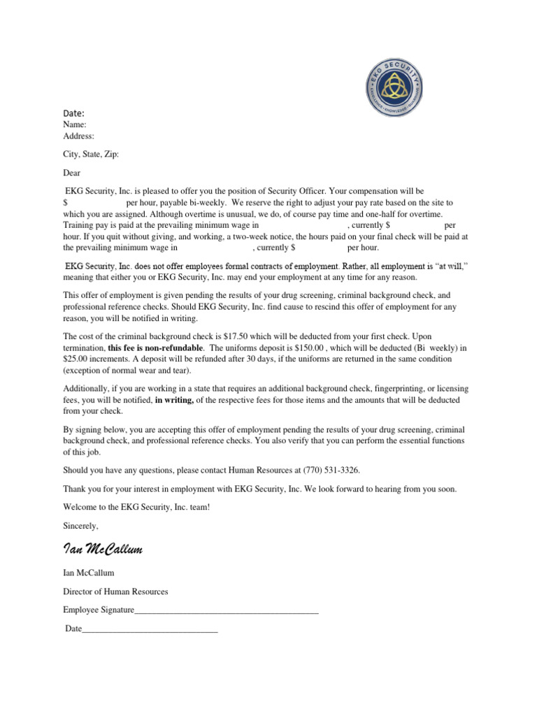 Offer Letter (3) EKG | PDF | Employment | Overtime
