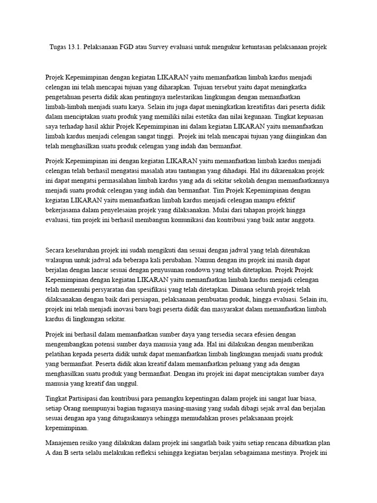 Tugas 13.1. Pelaksanaan FGD Atau Survey Evaluasi Untuk Mengukur ...