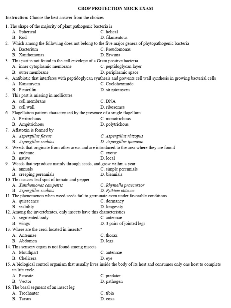 Crop Prot Mock Exam LL 16may16.pdf Version 1 | PDF | Insects | Pest (Organism)