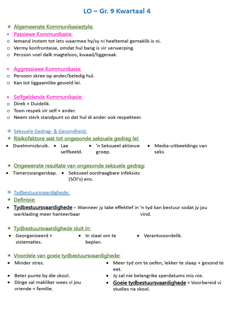LO - Gr. 9 Kwartaal 4 | PDF