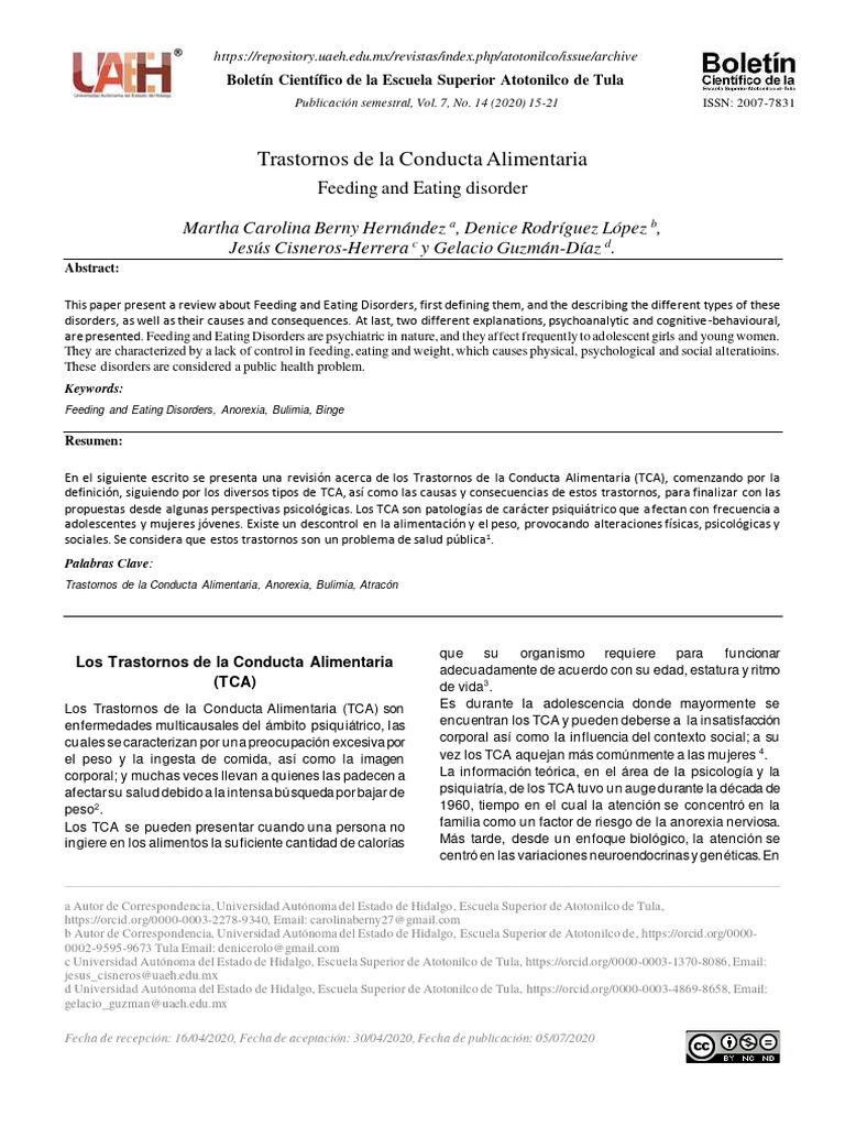 Trastornos de La Alimentación Artículo 4 | PDF | Desorden alimenticio ...