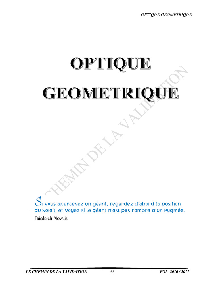 Validation de l'Optique Géométrique | PDF | Réfraction | Indice de ...