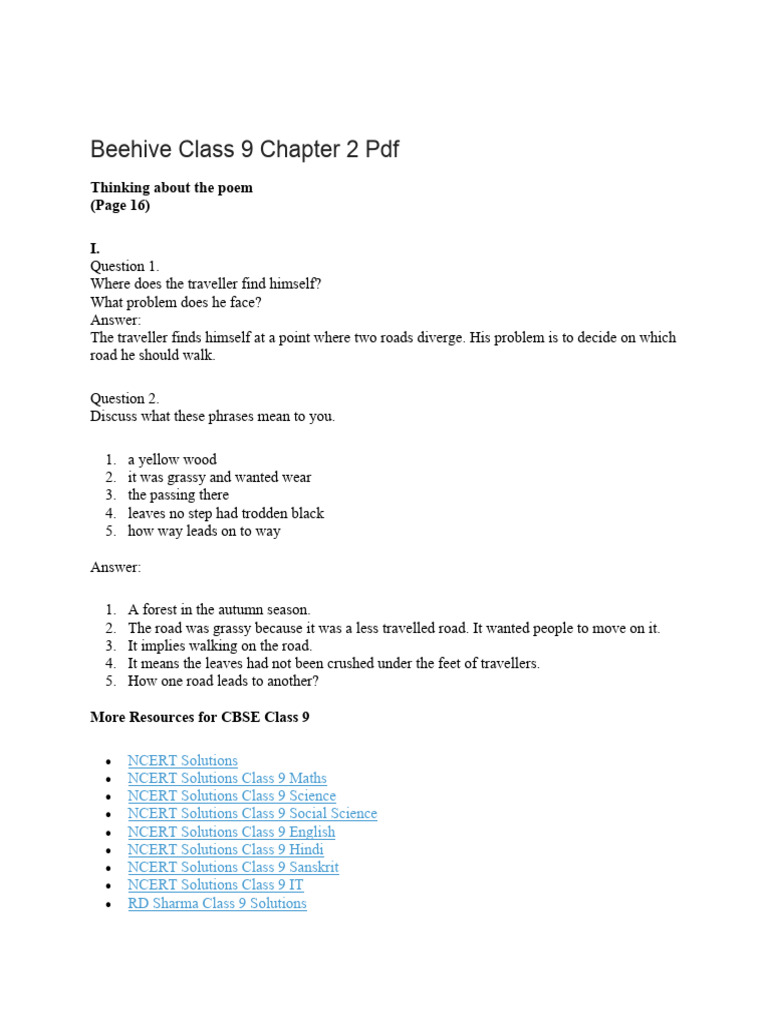 Beehive Class 9 Chapter 2 PDF | PDF