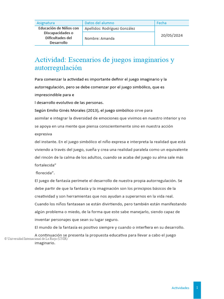 Juego Imaginario y Autorregulación Infantil | PDF | Evaluación ...