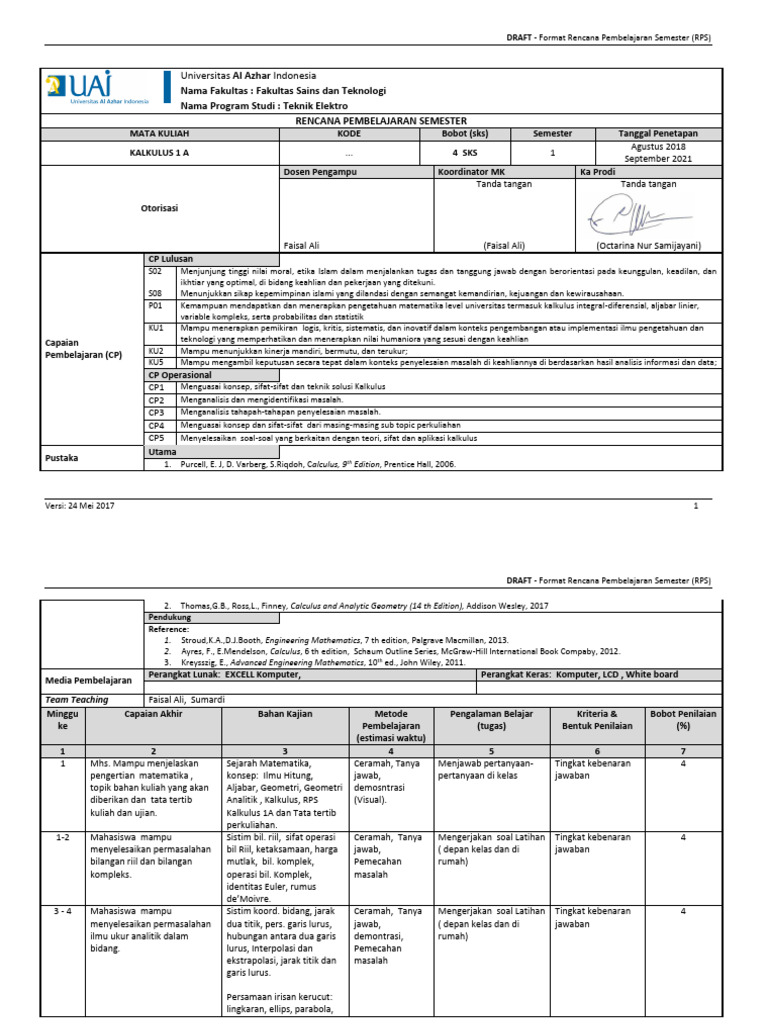 MKP Kalkulus-1 RPS 2021 | PDF