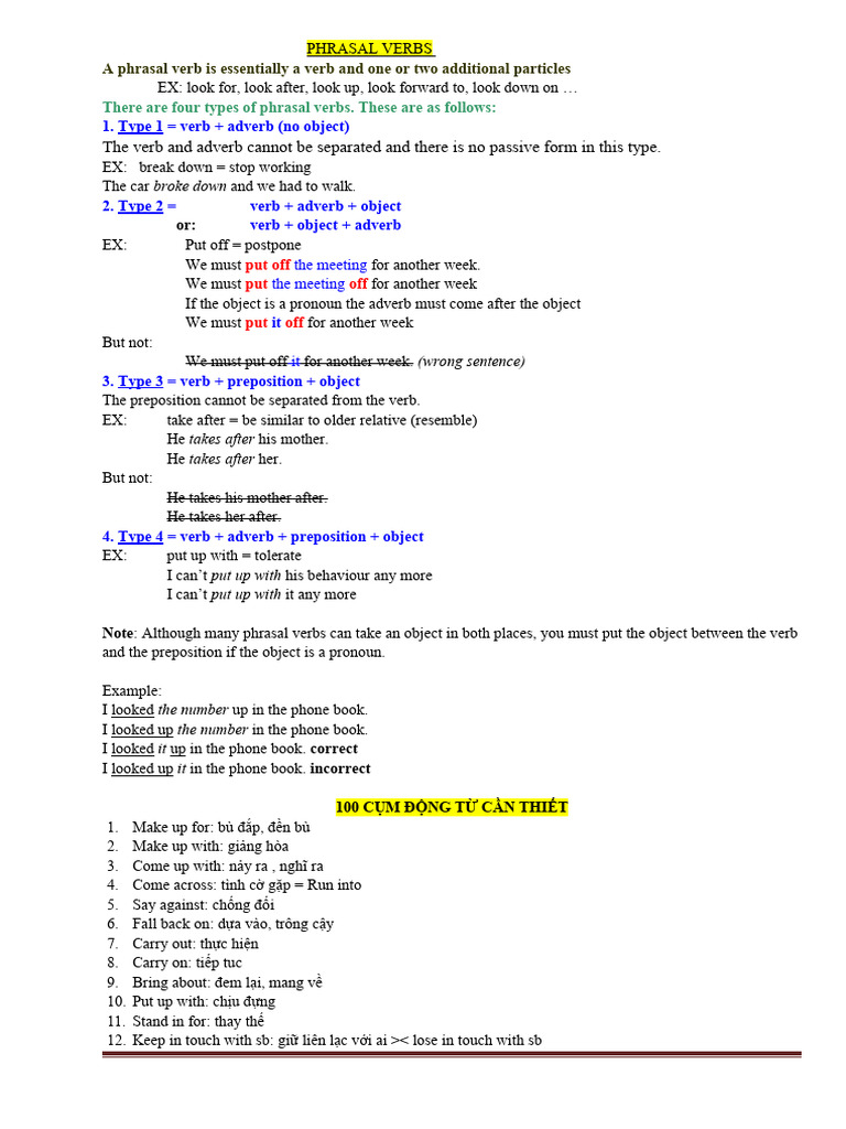 7.Phrasal verbs HS | PDF | Verb | Preposition And Postposition