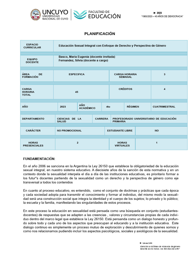 Planificacion ESI Primaria 2023 | Descargar gratis PDF | Educación sexual | Plan de estudios