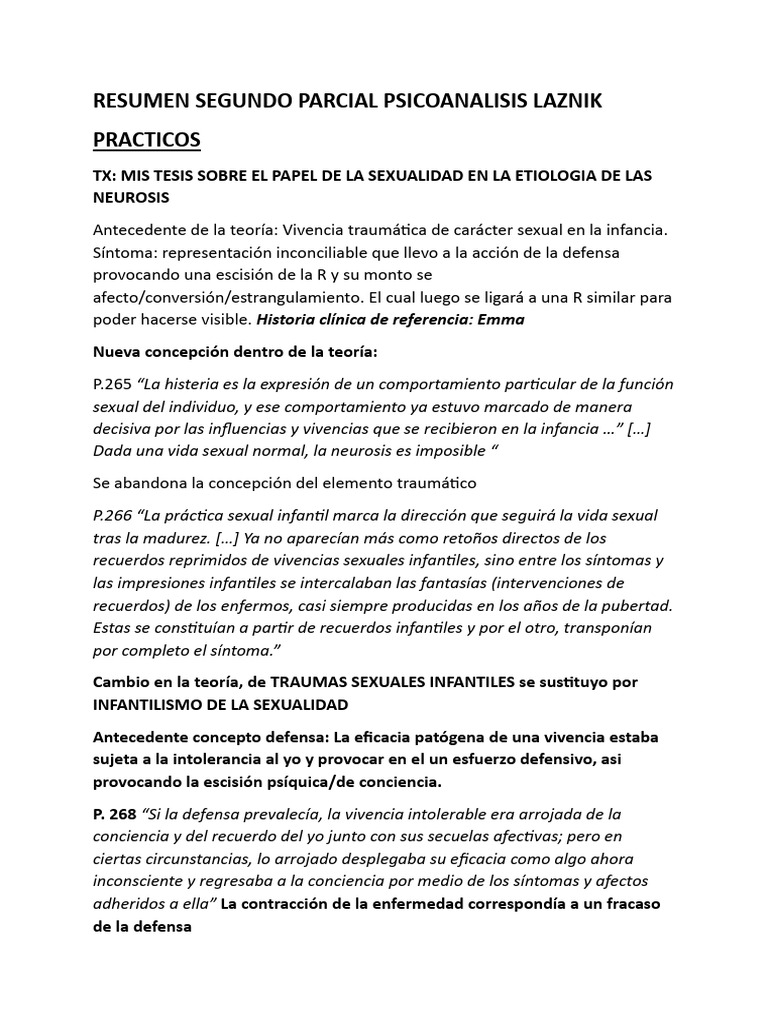 Resumen Segundo Parcial Psicoanalisis Laznik | PDF | Neurosis | Libido