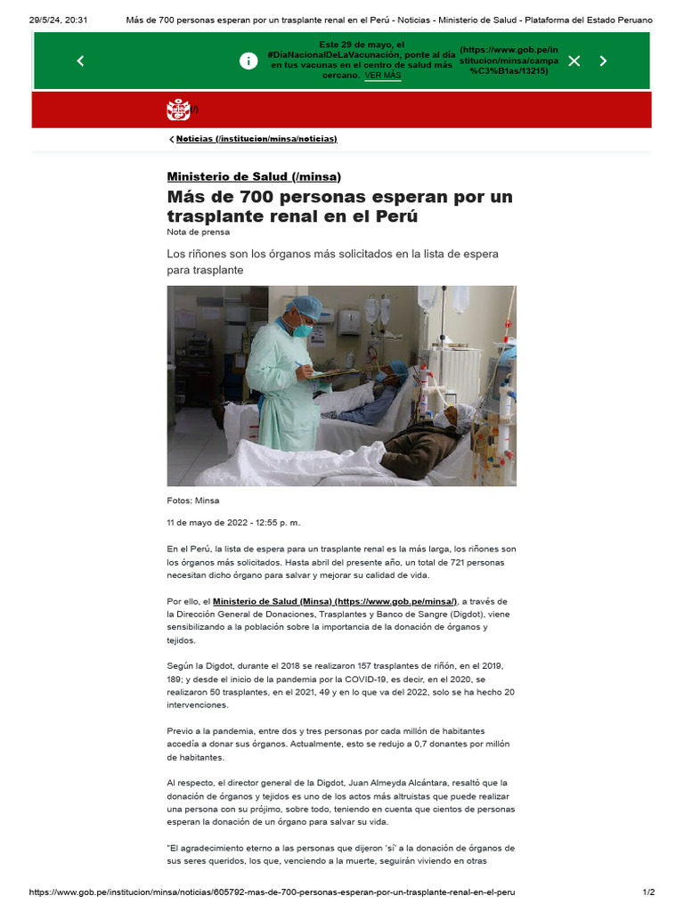 Más de 700 personas esperan por un trasplante renal en el Perú ...