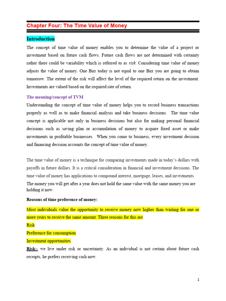 FM I Note - Chapter Four | PDF | Present Value | Interest