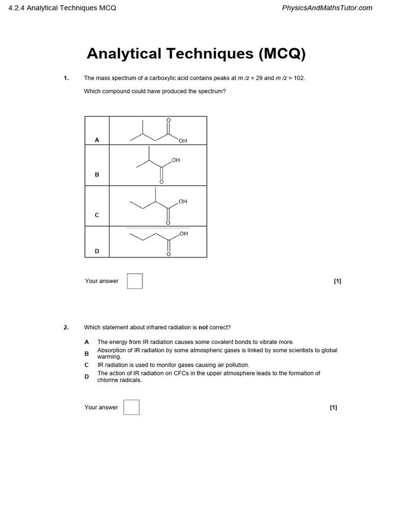 Analytical Techniques MCQ Review | PDF | Infrared Spectroscopy | Infrared